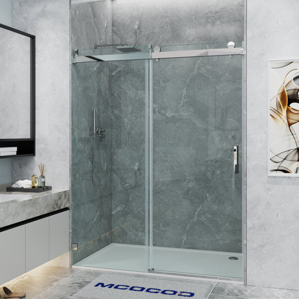 MCOCOD 60'' - W x 79'' H Single Sliding Frameless Soft-Close Shower Doorwith 3/8 in. Clear Glass ...